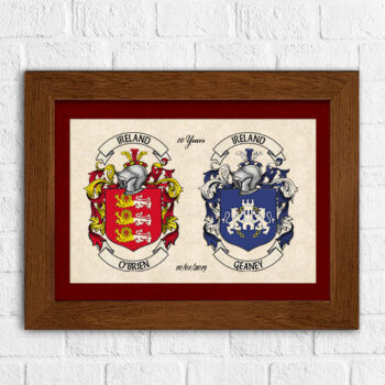 Double Family Crest Frame | Coat Of Arms Gift | Surname Gifts