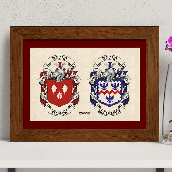 Double Family Crest Frame | Coat Of Arms Gift | Surname Gifts